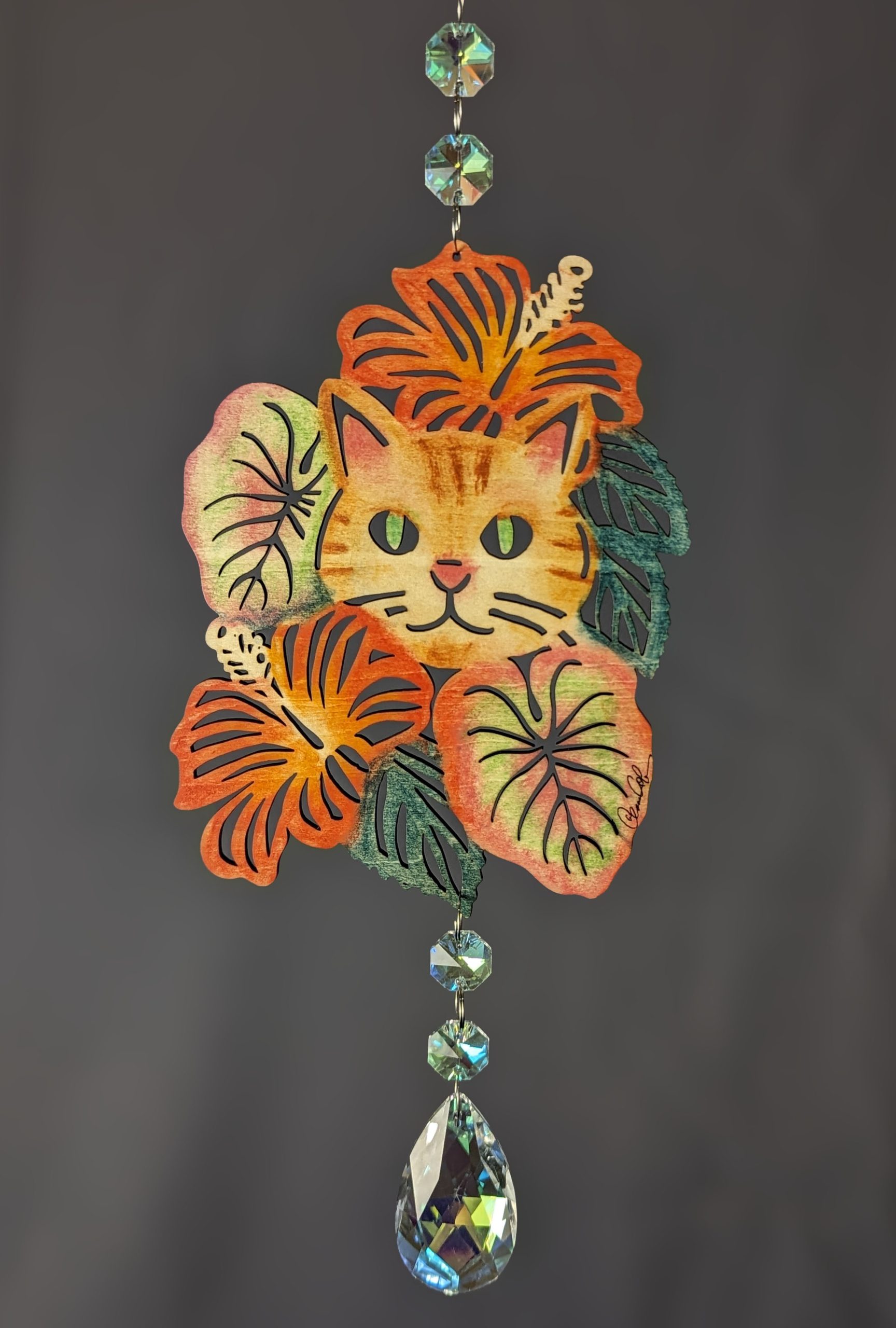 Ginger Cat in Hibiscus Suncatcher - Arts of Aloha